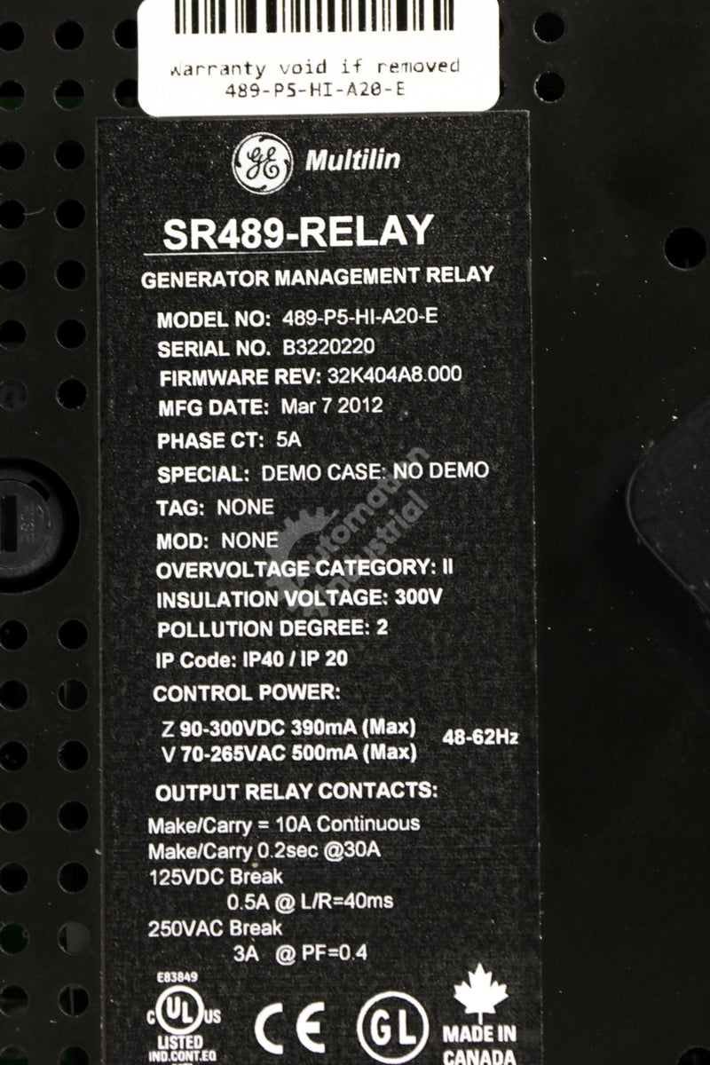 489-P5-HI-A20-E by GE Multilin Generator Management Relay 489 ...