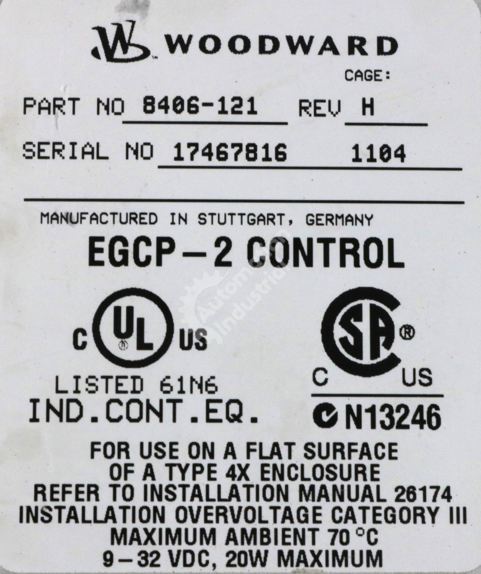 8406-121 By Woodward EGCP-2 / EGCP-2 Digital Generator Controller ...