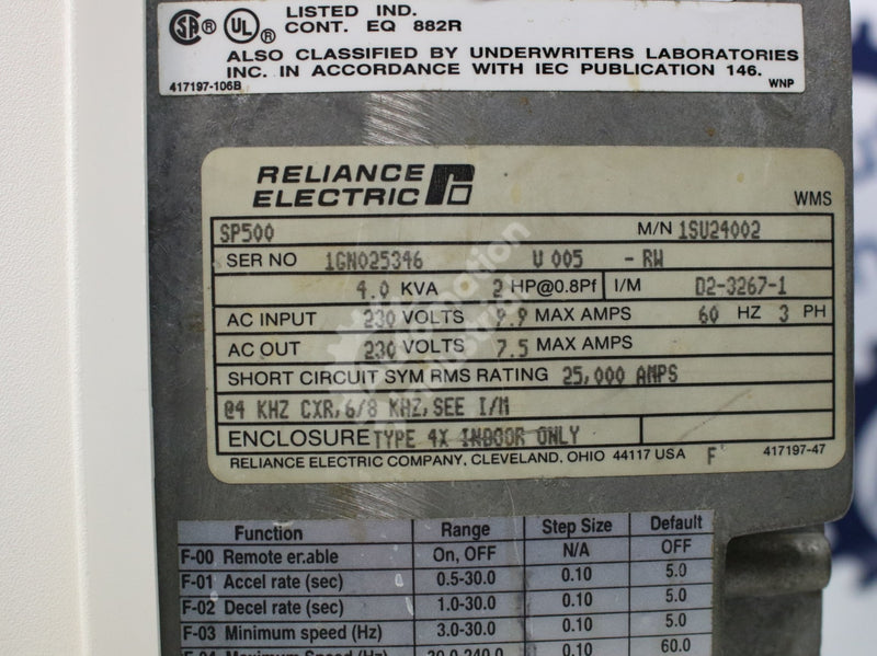Reliance Electric 1SU24002 SP500 2HP 3 Phase AC Drive – Automation ...