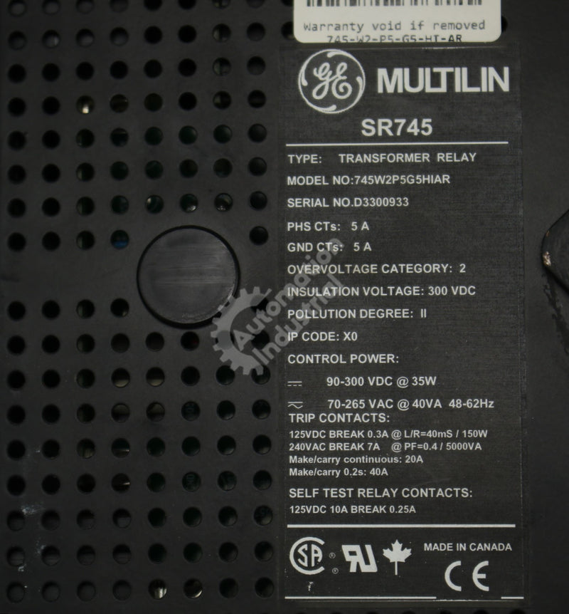 GE Multilin 745-W2-P5-G5-HI-AR Transformer Protection System ...